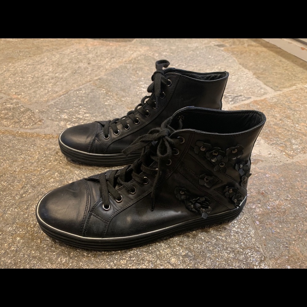 Hogan Rebel High Top Sneakers With Leather Flowers - Gem